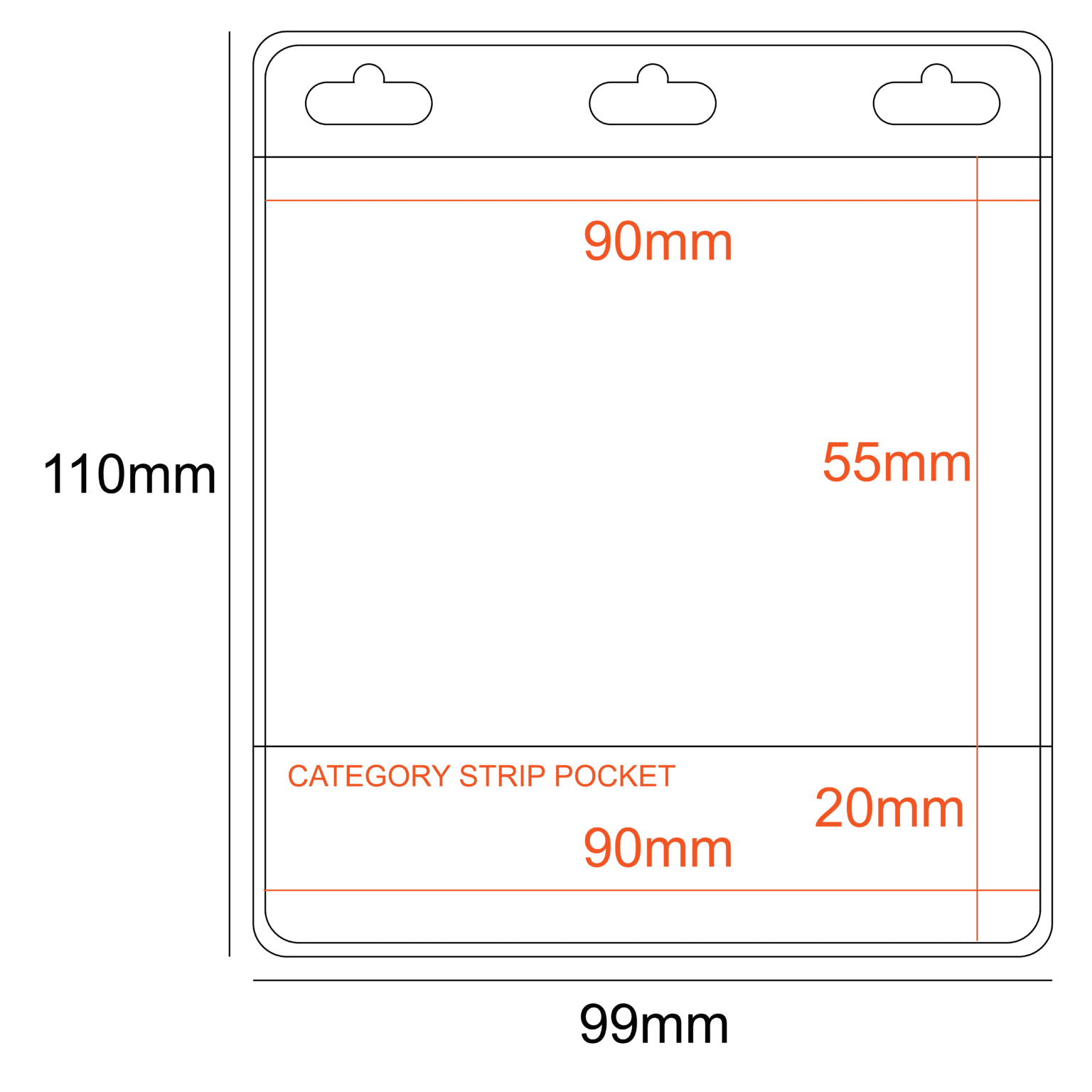 Business Size 90x55mm PVC Pocket Holder Category Strip 3 Slots - EziTag