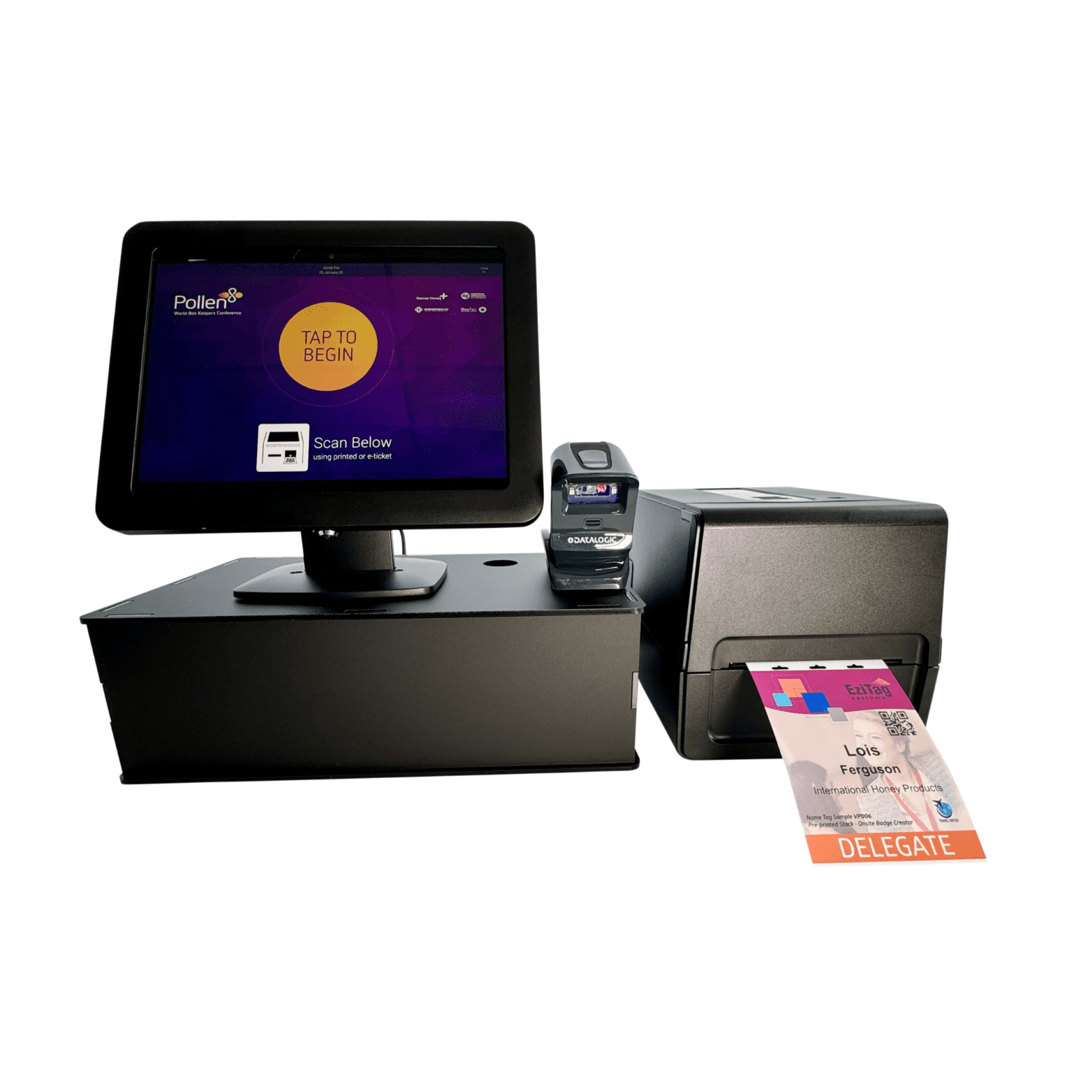 Self Check-In Kiosk Hire: Computer, Printer, Barcode Reader - EziTag